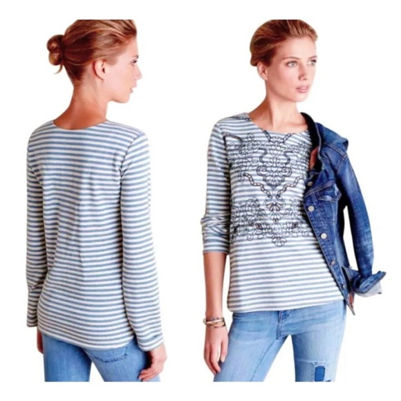 Anthropologie | Tops | 98 Anthropologie First Mate Top Large 1 12 Blue ...